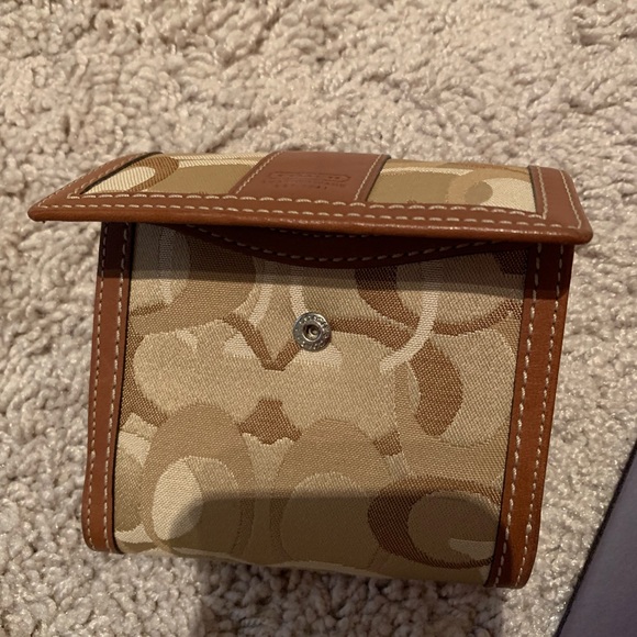 Coach | Bags | Coach Canvas Leathertrim Bifold Wallet Beige Brown ...